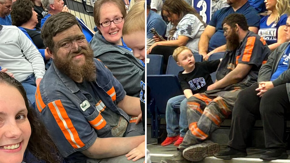 Photo of Coal Miner Dad Covered in Soot at a Basketball Game Goes Viral - Goalcast